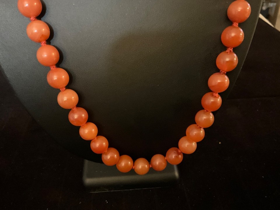 Icy Glossy Red Orange NEPHRITE Jade Bead Necklace 24” HAND KNOTTED | eBay