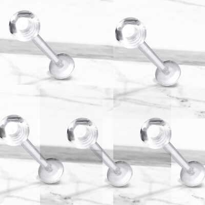 5 Pc 16G Clear Acrylic Ball Flexible Labret Cartilage Helix Retainers ...