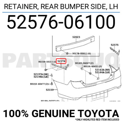5257606100 Genuine Toyota RETAINER, REAR BUMPER SIDE, LH 52576-06100 | eBay