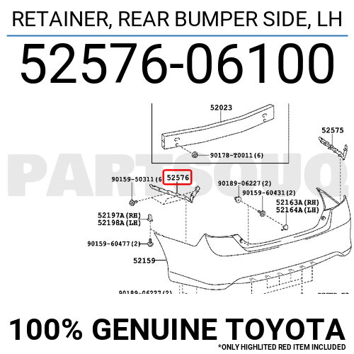 5257606100 Genuine Toyota RETAINER, REAR BUMPER SIDE, LH 52576-06100 | eBay