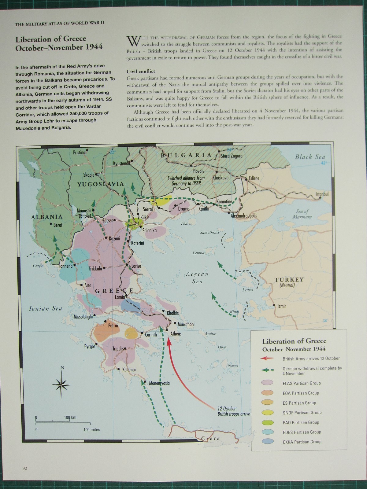 WW2 WWII MAP ~ LIBERATION OF GREECE OCT-NOV 1944 BRITISH ARMY GERMAN ...