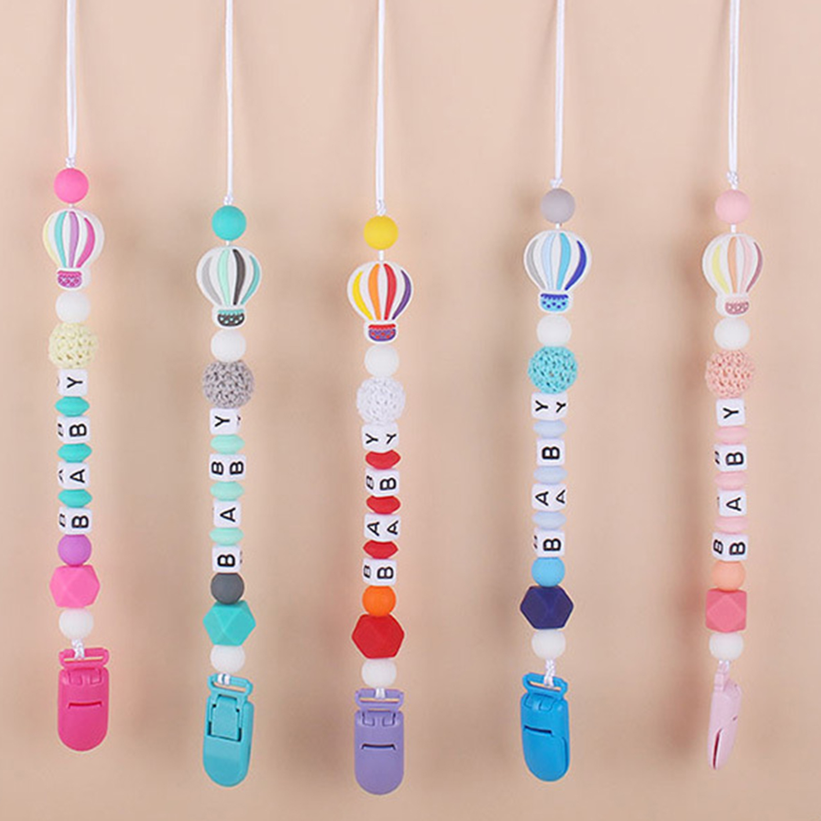 Baby Teether Elastic with Chains Cartoon Balloon Baby Teeth Pacifier ...