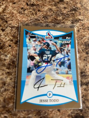 Jesse Todd Signed 2008 Bowman Draft GOLD Auto St. Louis Cardinals ...