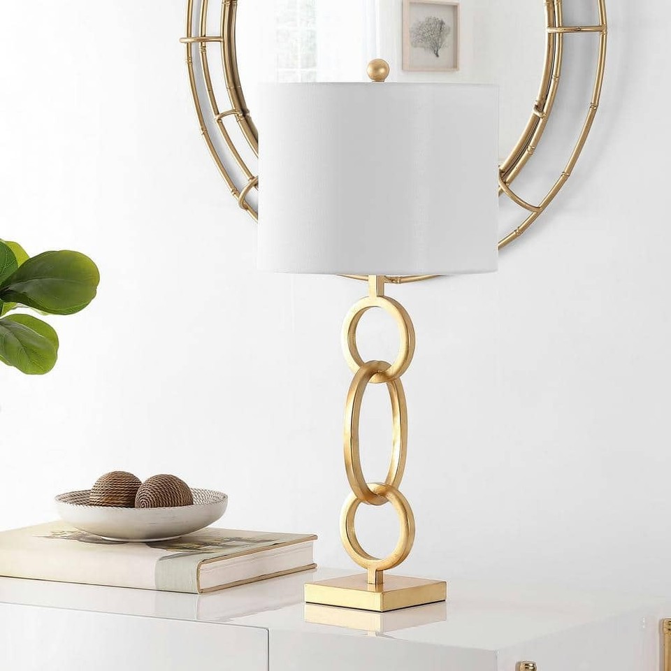 SAFAVIEH Bedside Table Lamp 29.5 in.H 1 Light W/White Shade + Hardware ...