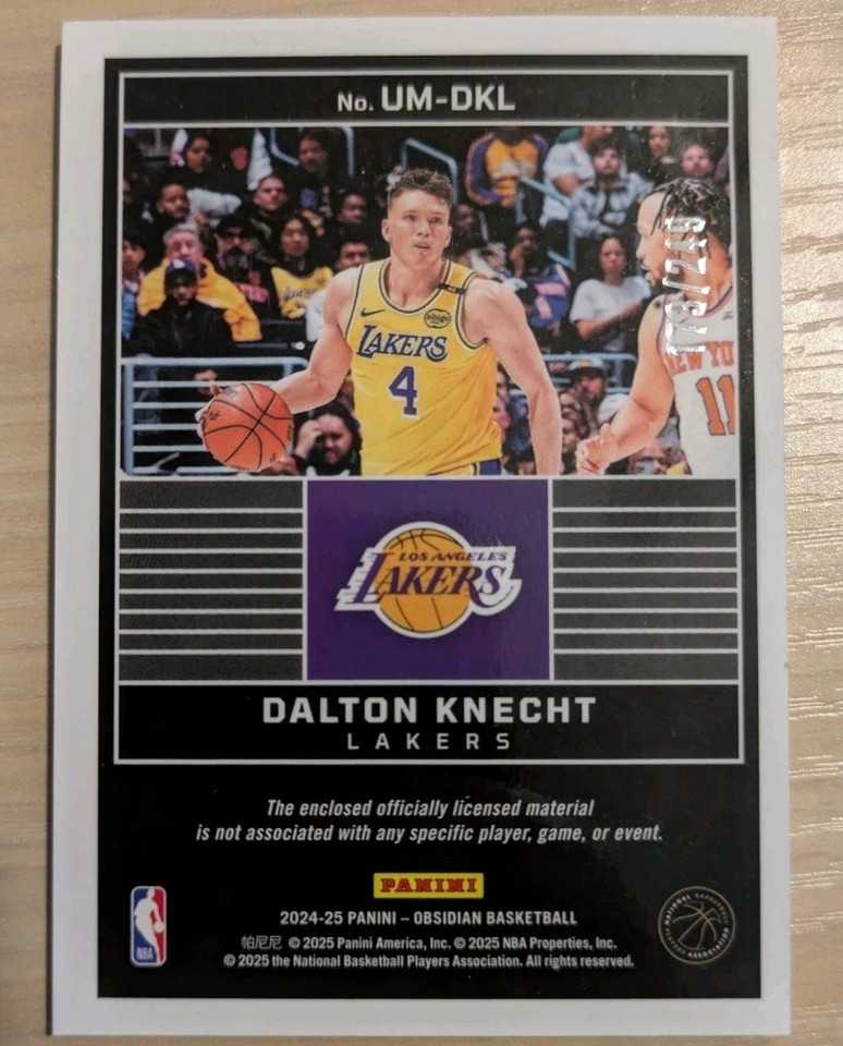 Dalton Knecht 2024-25 Panini Obsidian Unbreakable 3-CLR RC PATCH #/249 ...