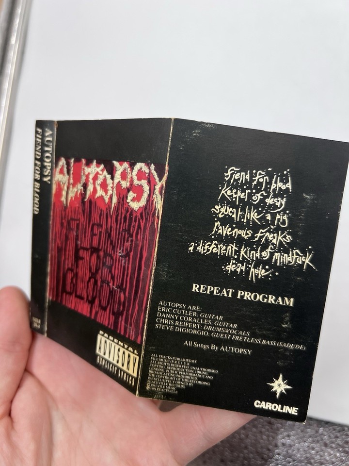 Autopsy Fiend For Blood Cassette 1992 Peaceville Caroline Death Metal ...