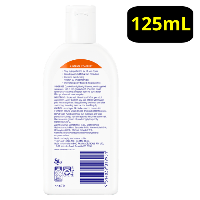 Ego SunSense Comfort SPF 50 125mL UVA/UVB Non-Greasy Sunscreen Lotion ...