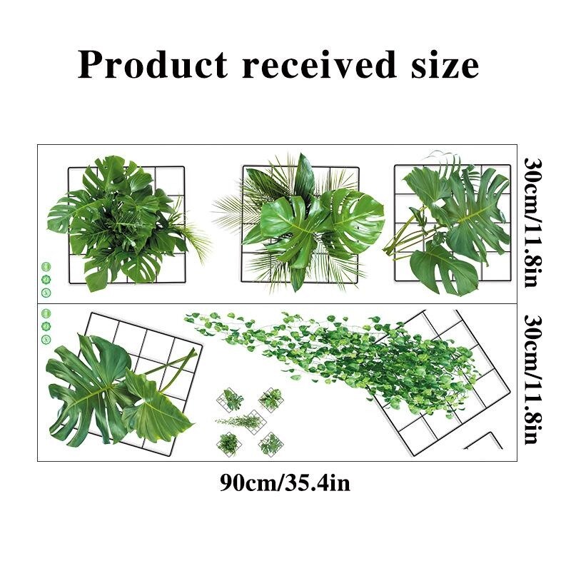 3D Vivid Green Plants Grid Wall Decal Green Leaves Wall Sticker Home ...