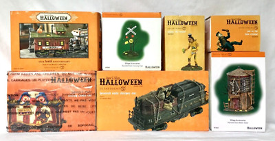 Dept 56 Lot of 7: HAUNTED RAILS Set HALLOWEEN Sleeper, Caboose, Clown ...
