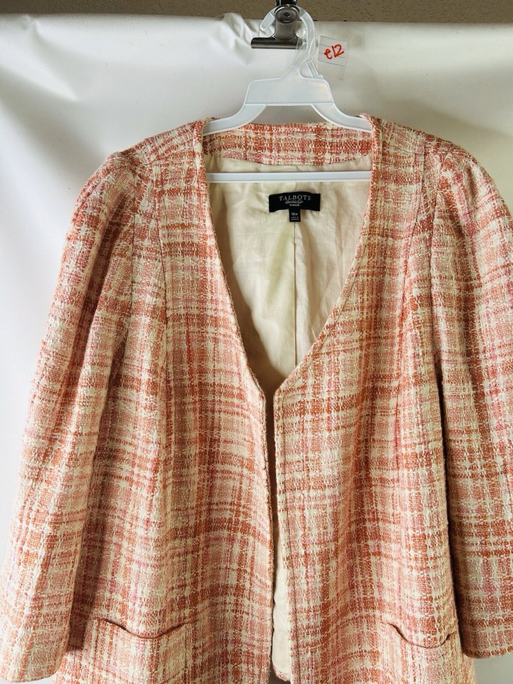 Talbots Womens 18W Pink Plaid Tweed Open Pocket Blazer Jacket | eBay