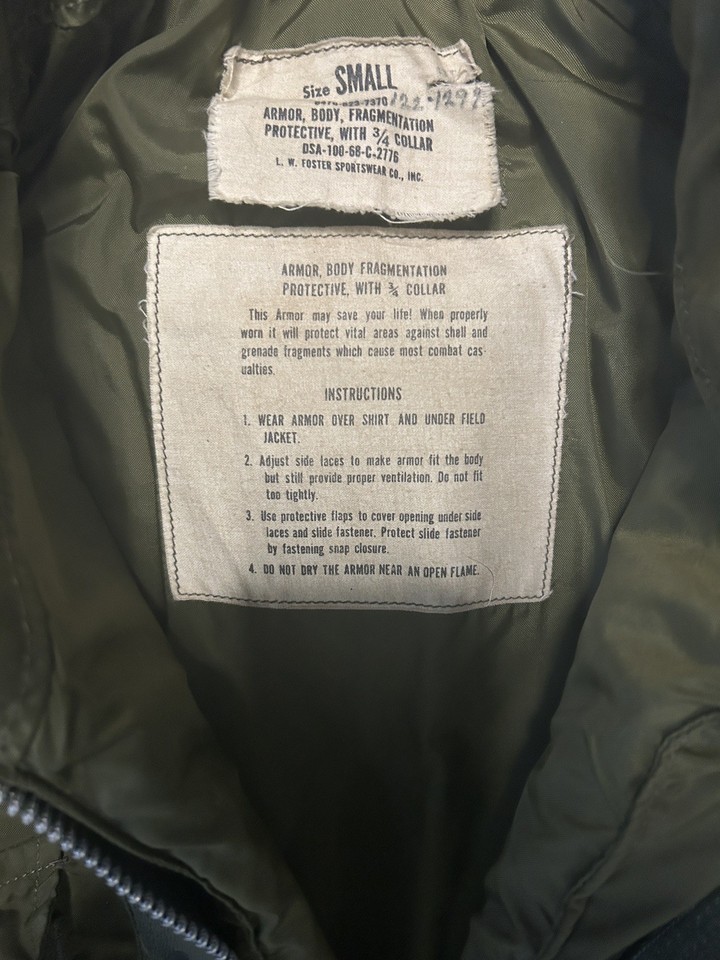 Vintage Vietnam War M69 US Army Fragmentation Jacket Size S Flak Vest 3 ...