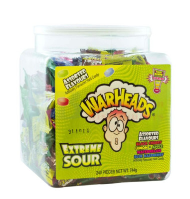 WARHEADS EXTREME SOUR HARD CANDY TUB 240 PIECES ASSORTED COLOURS ...