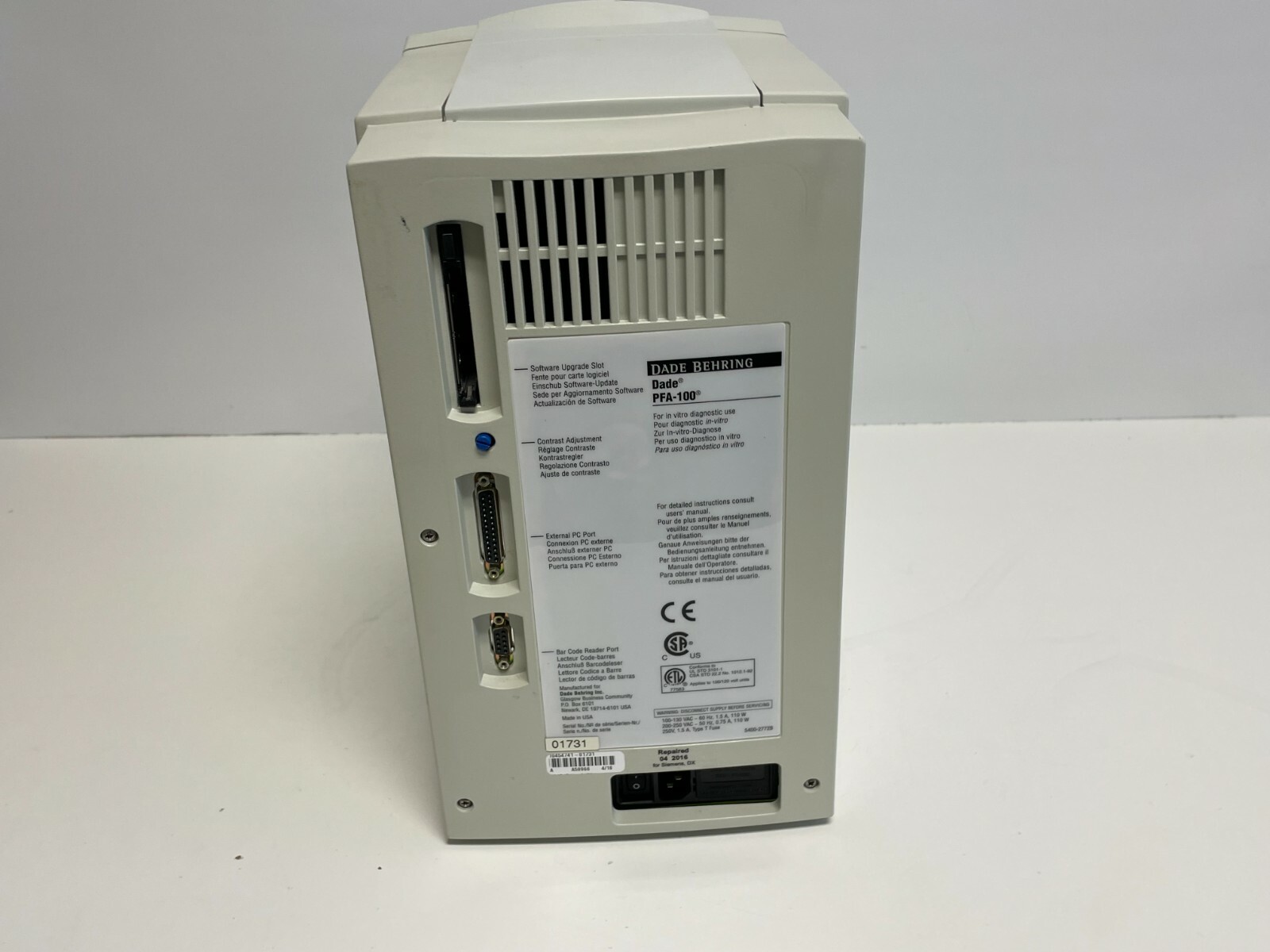 Siemens Dade Behring PFA 100 Platelet Function Analyzer Hematology | eBay