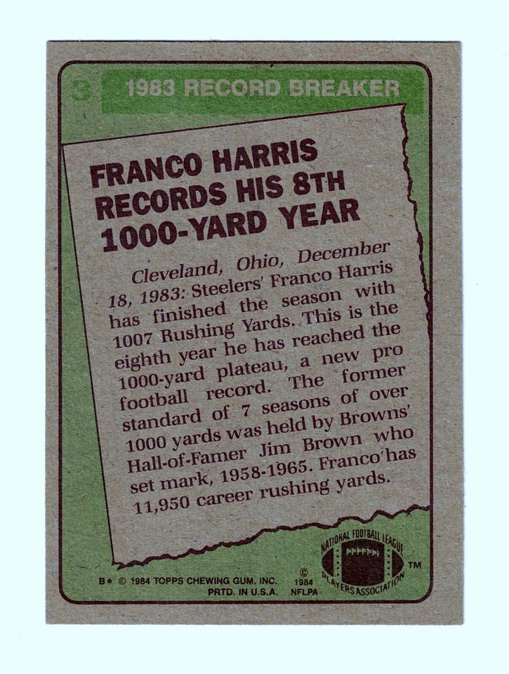 1984 Topps #3 "Record Breaker", Franco Harris card | eBay