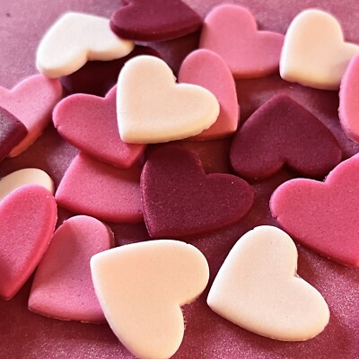 25 Large 1 inch Edible Mixed PINK HEARTS fondant Cake toppers ...