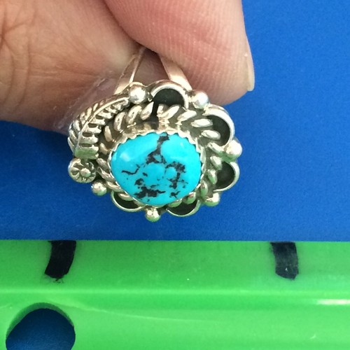 Native Ring Sterling Silver Blue Turquoise Flower Leaf Indian FREE ...