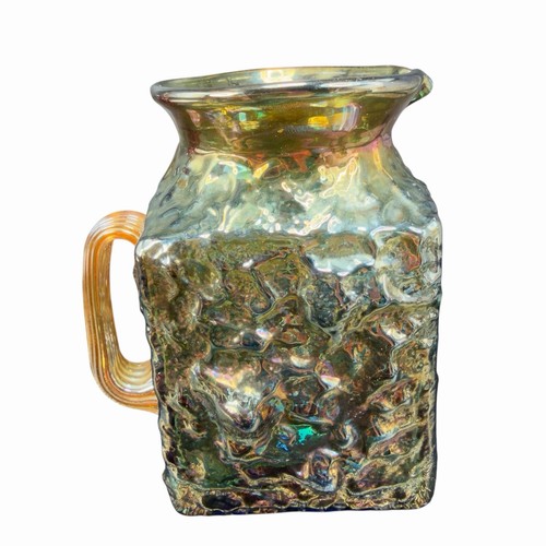 Pilgrim Nugget Nugate Blue Carnival Glass Rock Crystal Pitcher Creamer ...