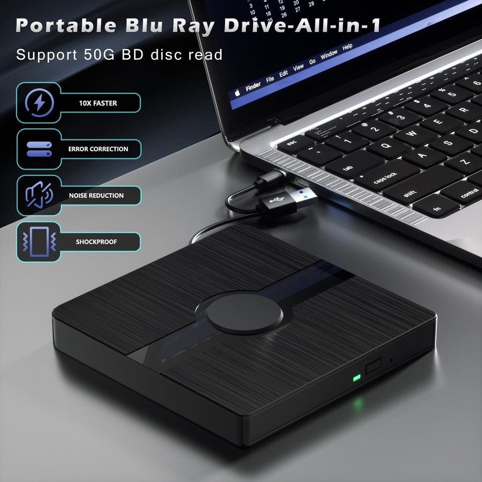 External Blu Ray Drive, BD Player with Read/Write Capability Portable ...