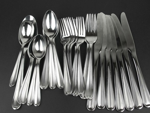 27 Pc Oneida Dylan Stainless Steel Knives Forks Spoons Frosted Center ...