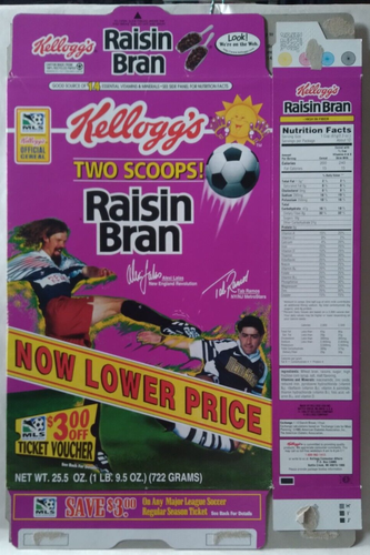 Kelloggs Raisin Bran MLS Soccer Alexi Lalas Tab Ramos Cereal Box 1996 ...