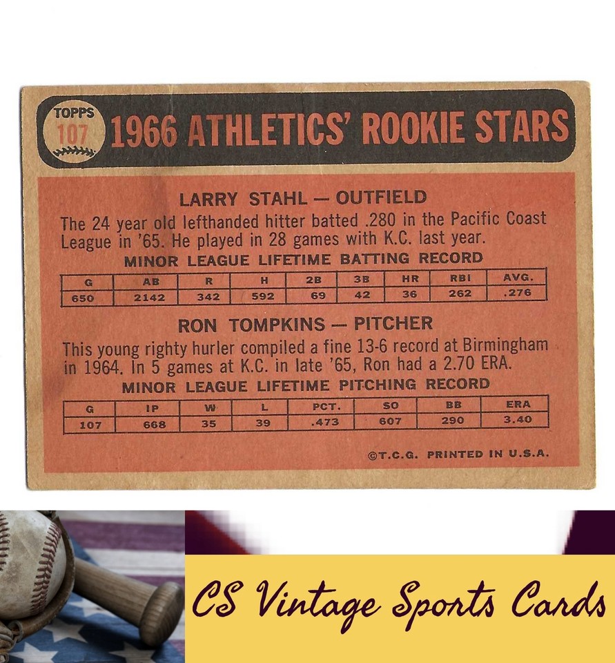 1966 Topps #107 Athletics 1966 Rookie Stars (Larry Stahl / Ron Tompkins ...
