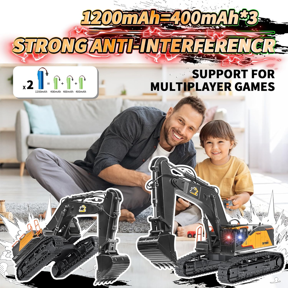22 Channel Remote Control Excavator, 1/14 Scale RC Excavator Metal ...