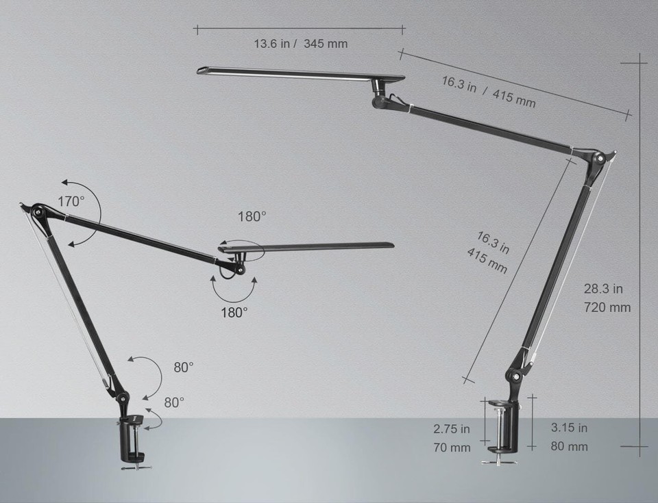 PHIVE LED Desk Lamp, Architect Task Lamp, Metal Swing Arm Dimmable | eBay