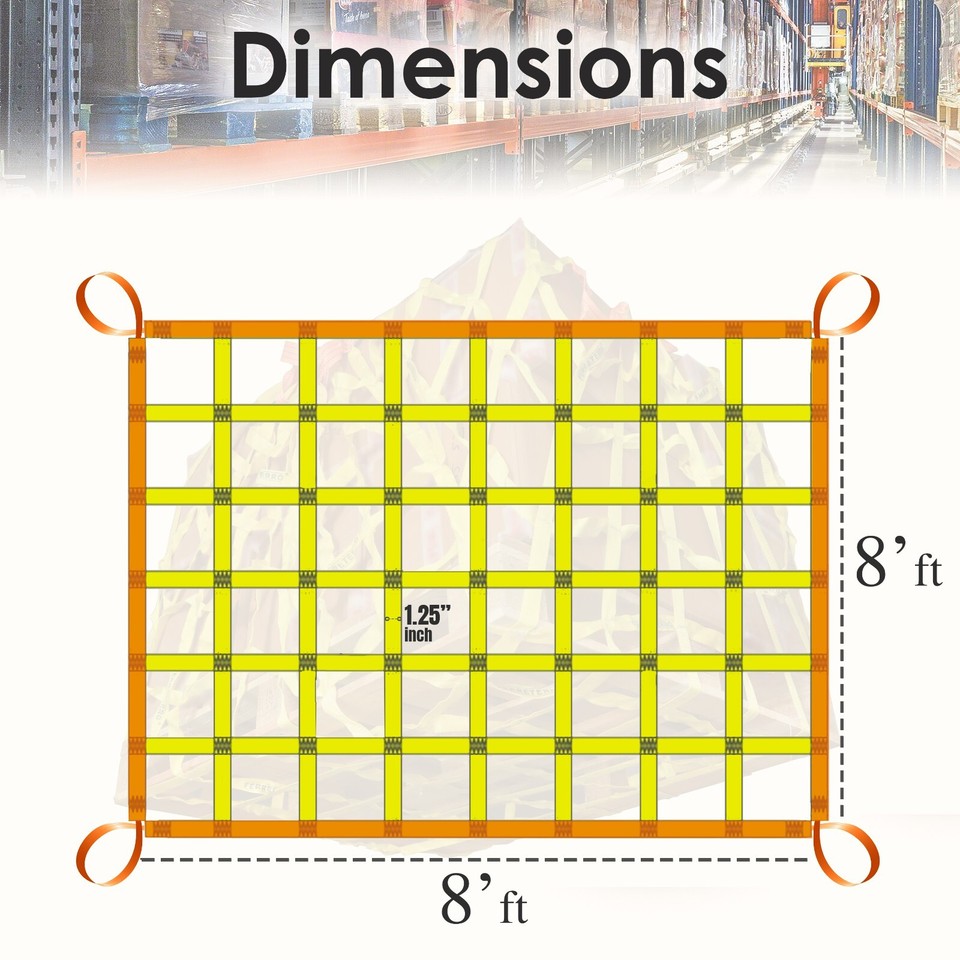 Cargo Net - Pallet Cargo Lifting Net Straps - Heavy Duty Lifting Net (8 ...