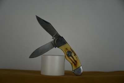 WHITETAIL CUTLERY BONE STAG POCKET KNIFE TWO BLADE DEER BUCK SHIELD ...