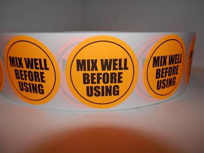 MIX WELL BEFORE USING 1 3/4" circle Sticker Label fluorescent orange ...