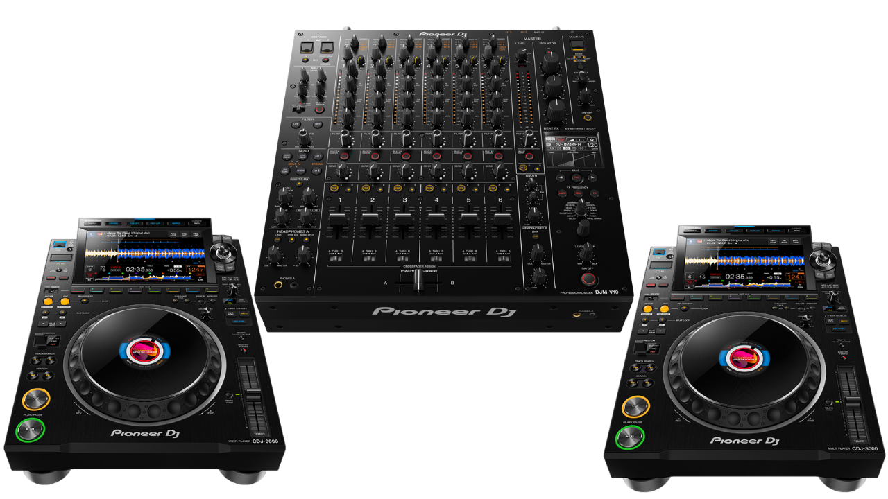 (2) Two Pioneer DJ CDJ-3000 DJMultiplayer + (1) One DJM-V10 6-ch DJ ...