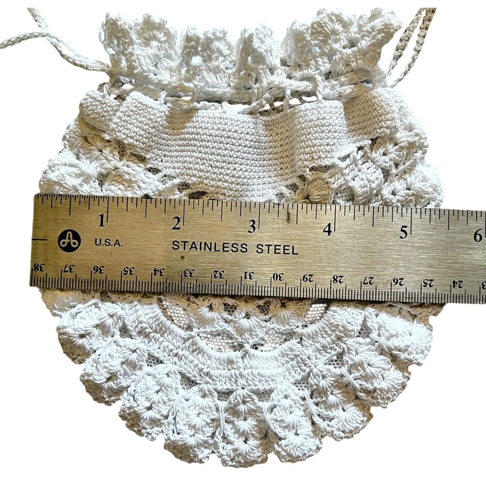 Handbag Hand Crocheted White Purse Drawstring Bag Bridal Victorian ...