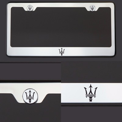 T304 SS Chrome Maserati Logo Black Laser Etched Engraved License Plate ...