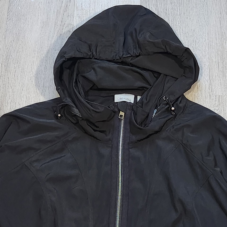 Athleta Black Drip Drop Anorak Lightweight Women Hooded Zip Front ...