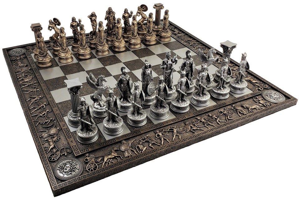 Greek Mythology Olympus Gods Chess Set Pewter & Bronze Color W 17 ...