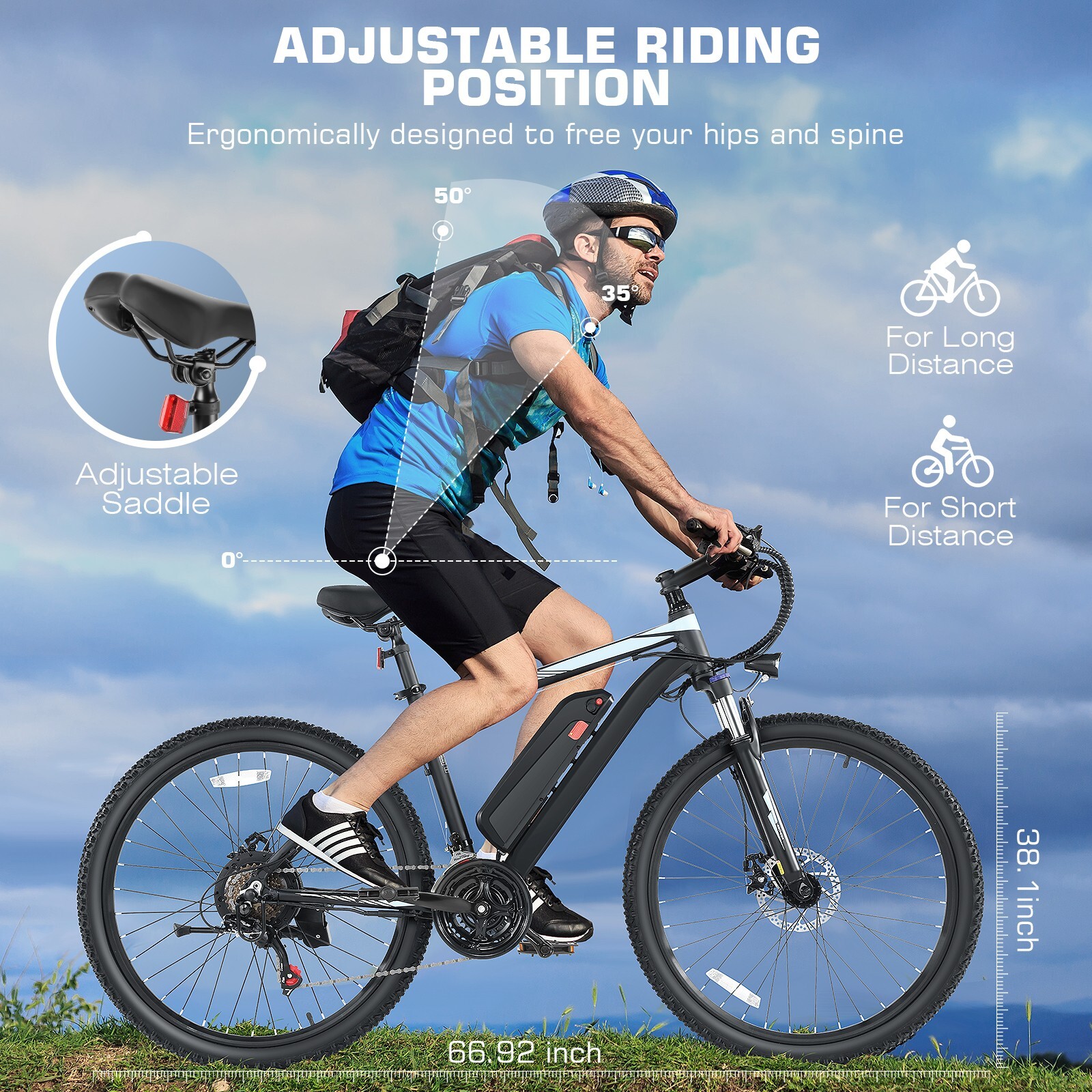 26" 500W 48V Electric Bike 21-Speed Mountain Bicycle Adults Cruiser ...