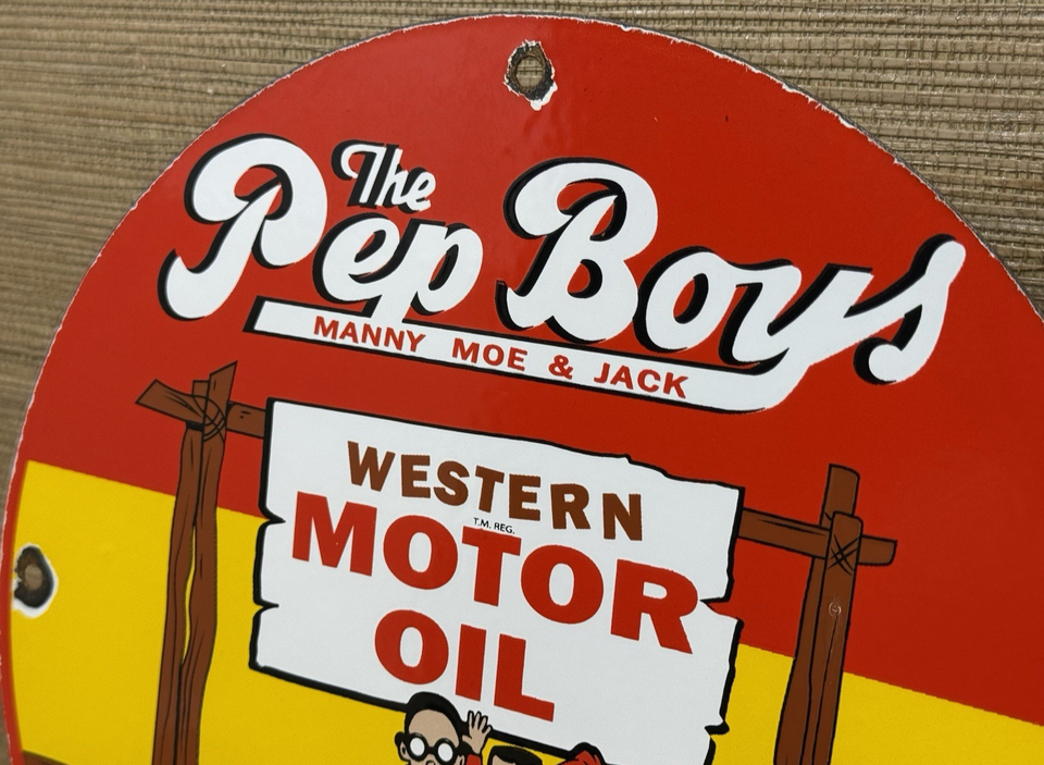 VINTAGE PEP BOYS MOTOR OIL PORCELAIN SIGN GASOLINE STATION PUMP PLATE ...