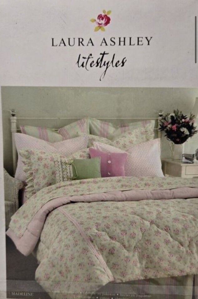 VTG Laura Ashley Madeline Pink Green Queen Flat Sheet Cottagecore ...