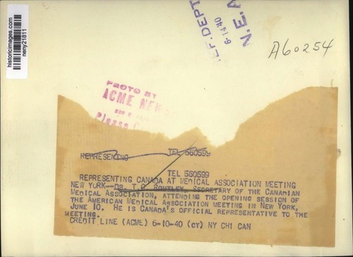 1940 Press Photo New York Dr TC Routley Secy Canadian Medical Assoc NYC ...