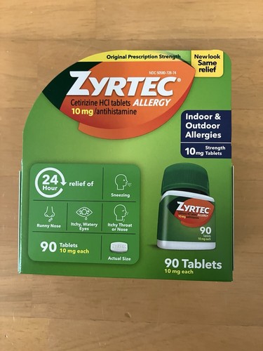 Zyrtec Allergy Relief 10mg Tablets - 90 Count. *Free Shipping* Exp. 09/ ...