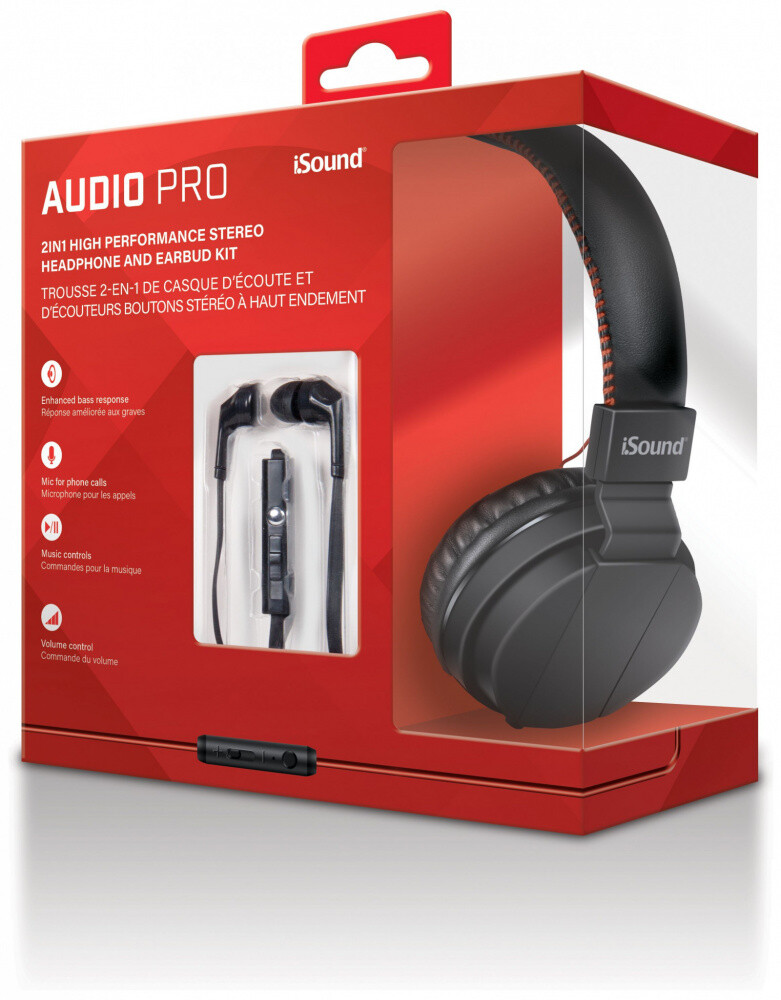 iSOUND AUDIO PRO 2in1 Stereo Headphone & Earbud Kit BLACK / RED DGHP ...