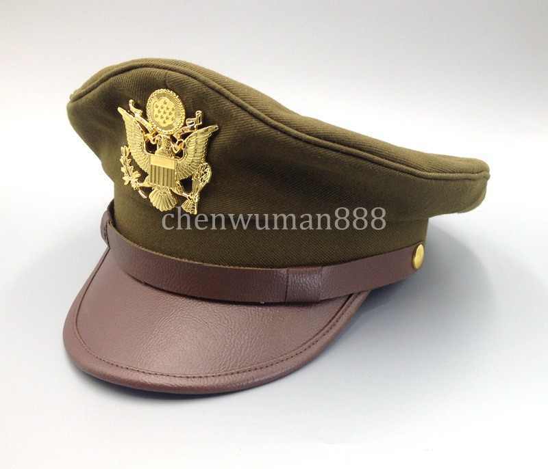 WW2 US Army Air Corps Officer Crusher Hat Cap With Golden Eagle Badge L ...