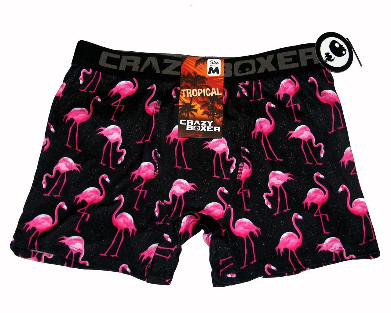 CRAZY BOXER Colorful Bright Flamingos On Speckled Black Boxer Briefs ...