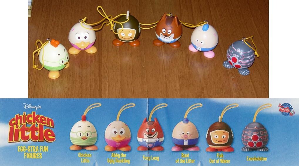 Set 6 Figure Chicken Little Egg-Stra Fun Strap Dangler Original TOMY ...