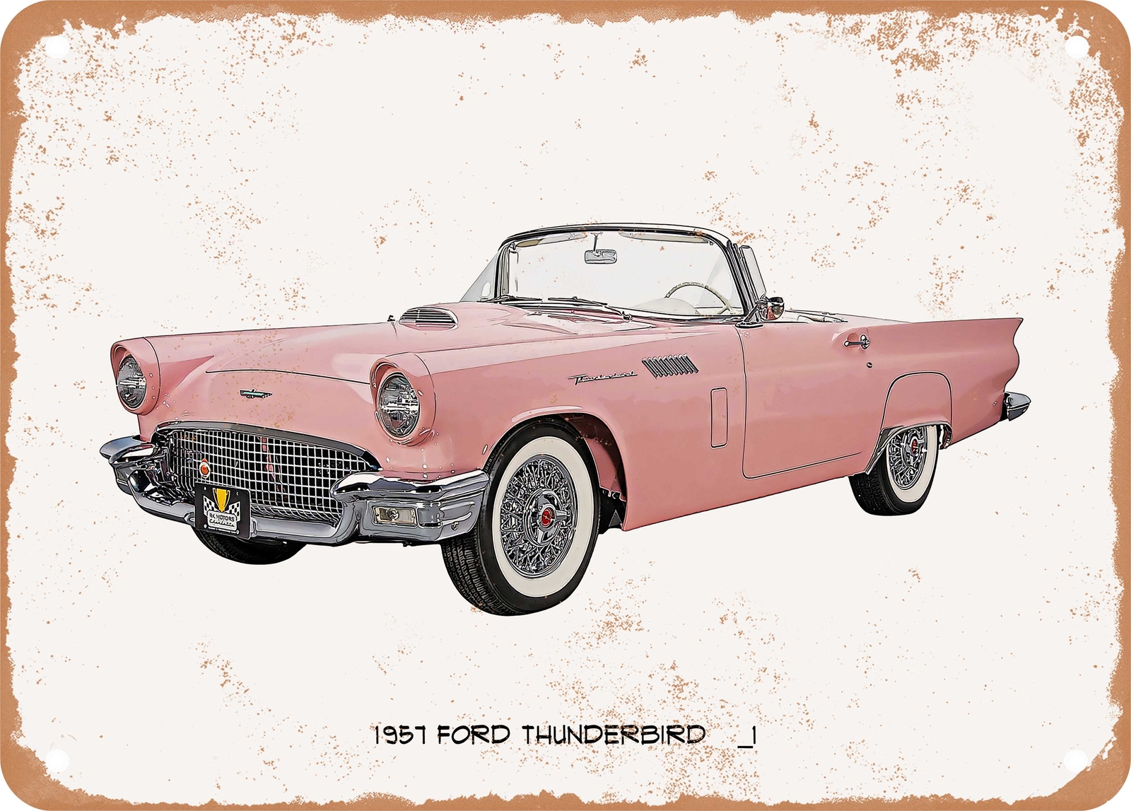 Classic Car Art - 1957 Ford Thunderbird Oil Painting - Rusty Look Metal ...