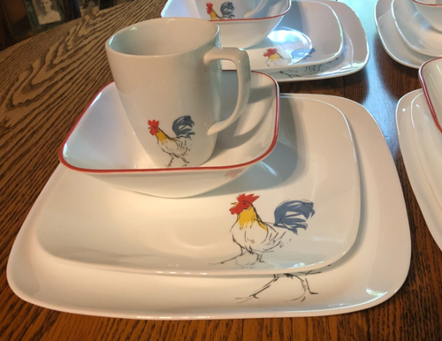 16 pc. Corelle Rooster Country Dawn Service for 4: Plates, Luncheon ...