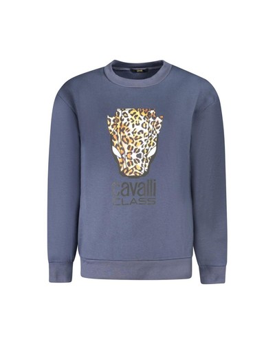 Cavalli Class Leopard Print Crew Neck Sweatshirt Women Blue Sweaters | eBay