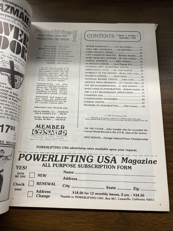 RARE Vintage 1983 Powerlifting USA Magazine JOHN GAMBLE SENIOR NATION ...