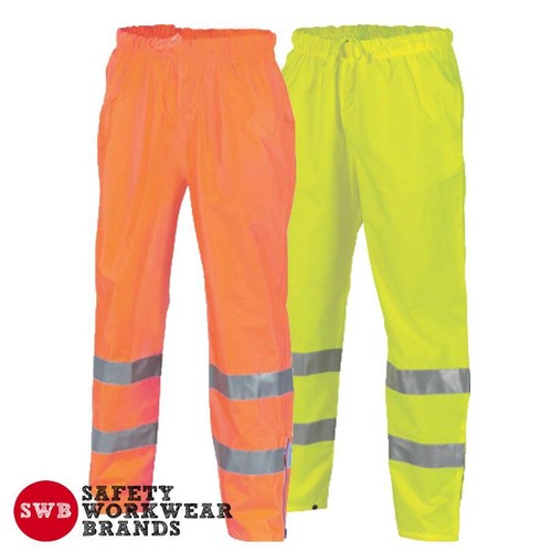 DNC Workwear Mens Hi Vis Day Night PVC Waterproof Rain Pants Reflective ...