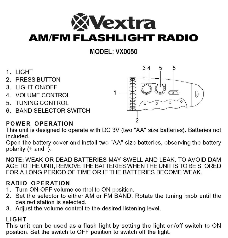 Vextra VX0050 Hand Held Portable Flashlight with Built-in AM/FM Radio ...